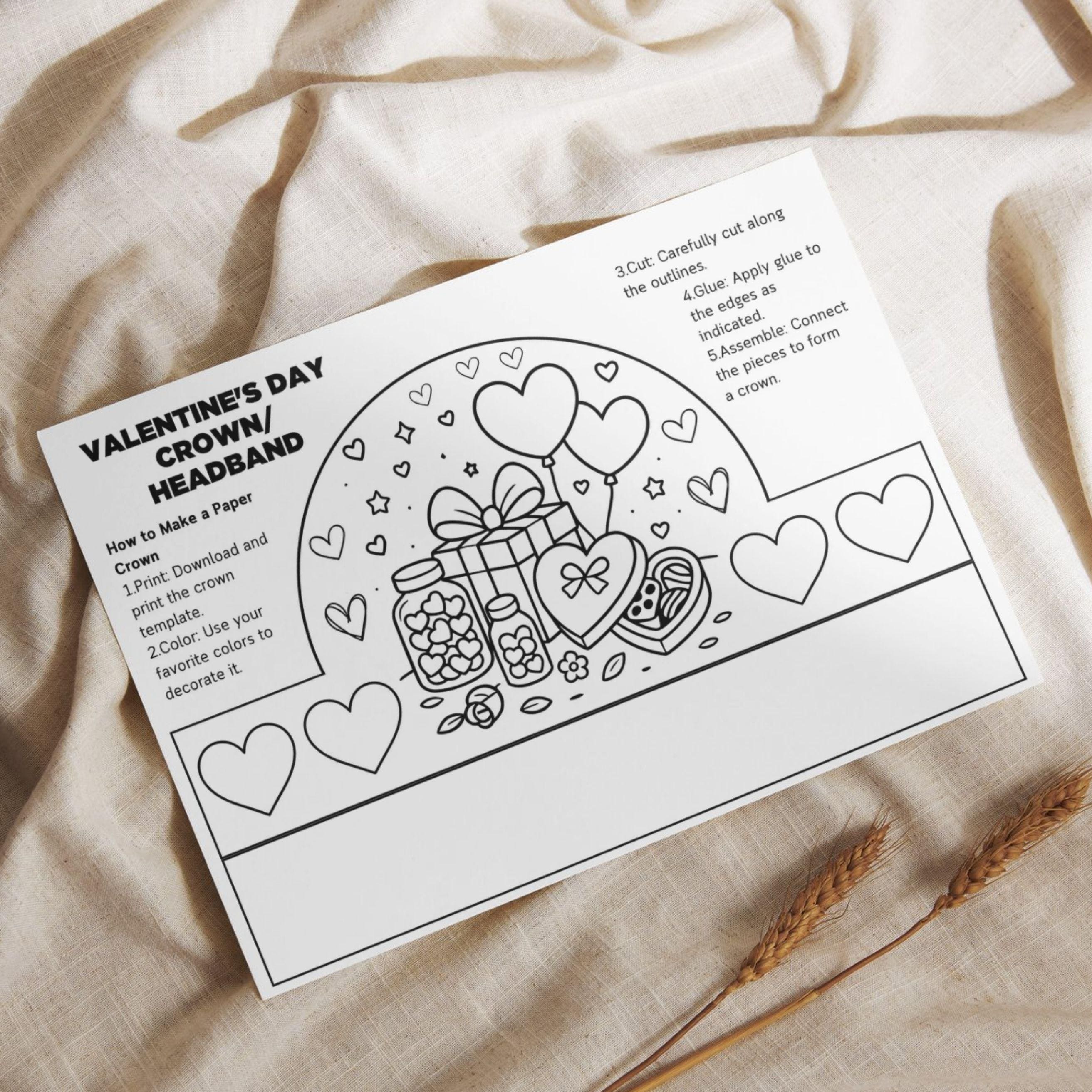 Valentine’s Day Headband & Crown Craft Templates, DIY Coloring Hats for ...