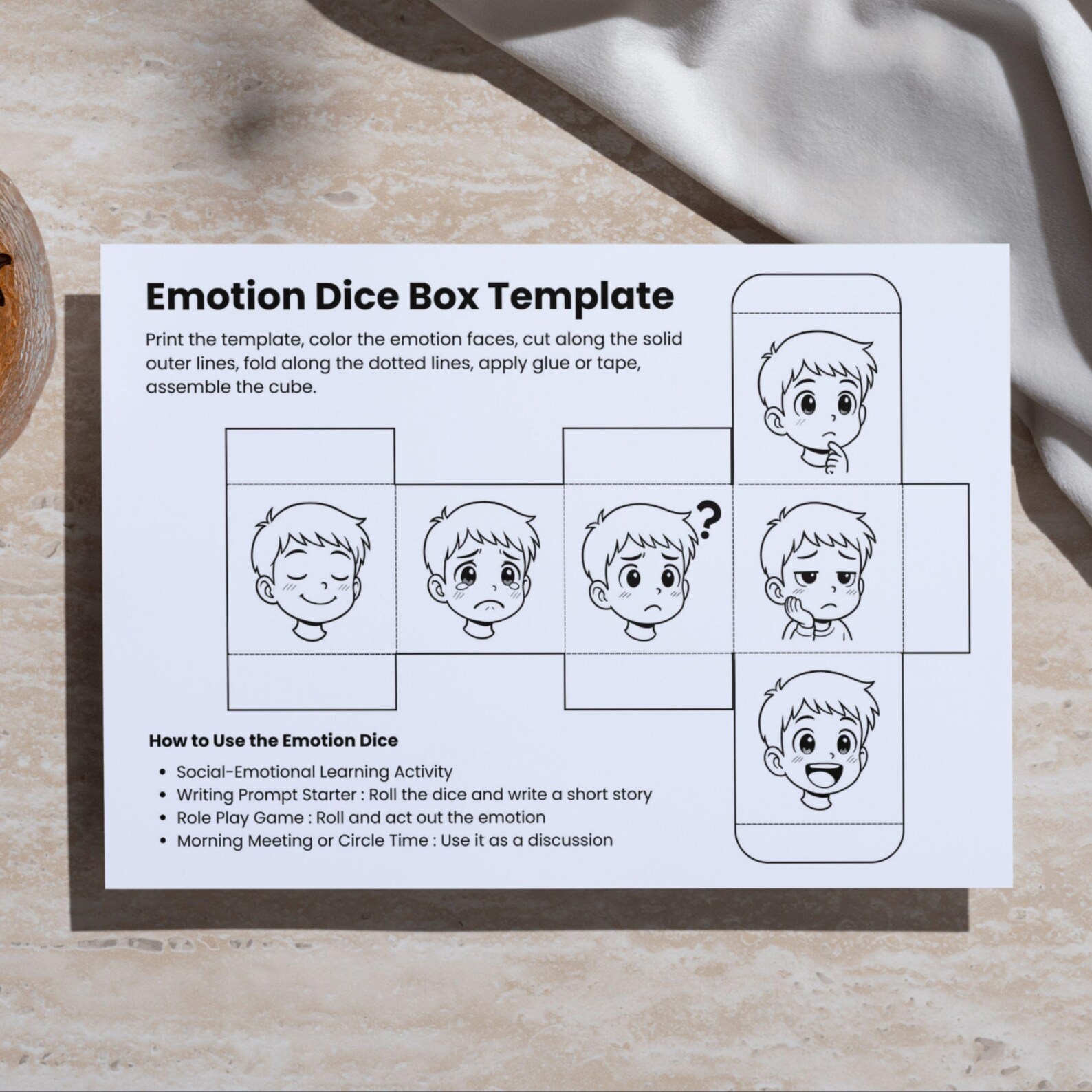 Emotions Dice Box Template: SEL Activity, Coloring Craft (PDF Download ...