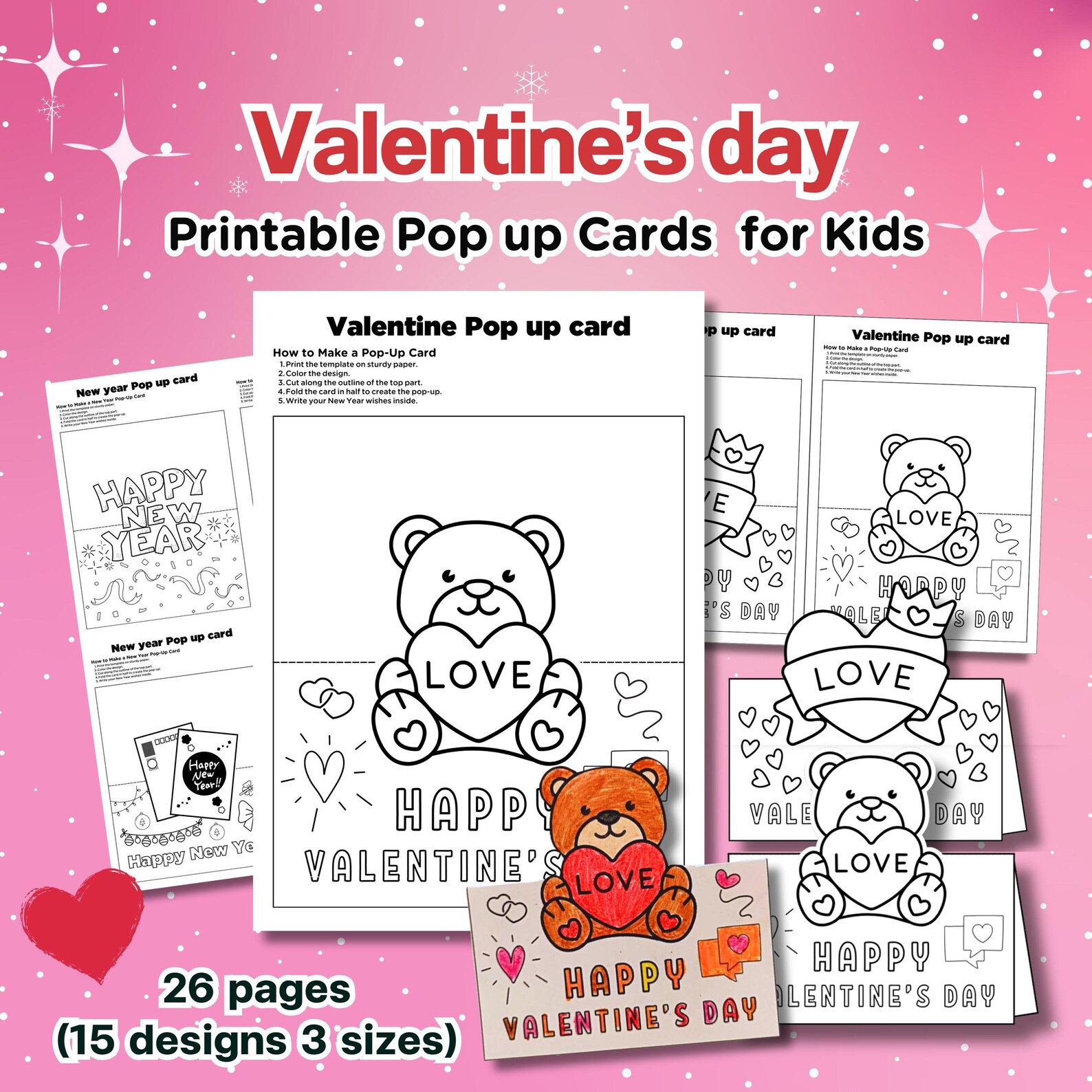 Valentine's Day Pop-up Cards for Kids, Valentine's Day Craft, Printable ...