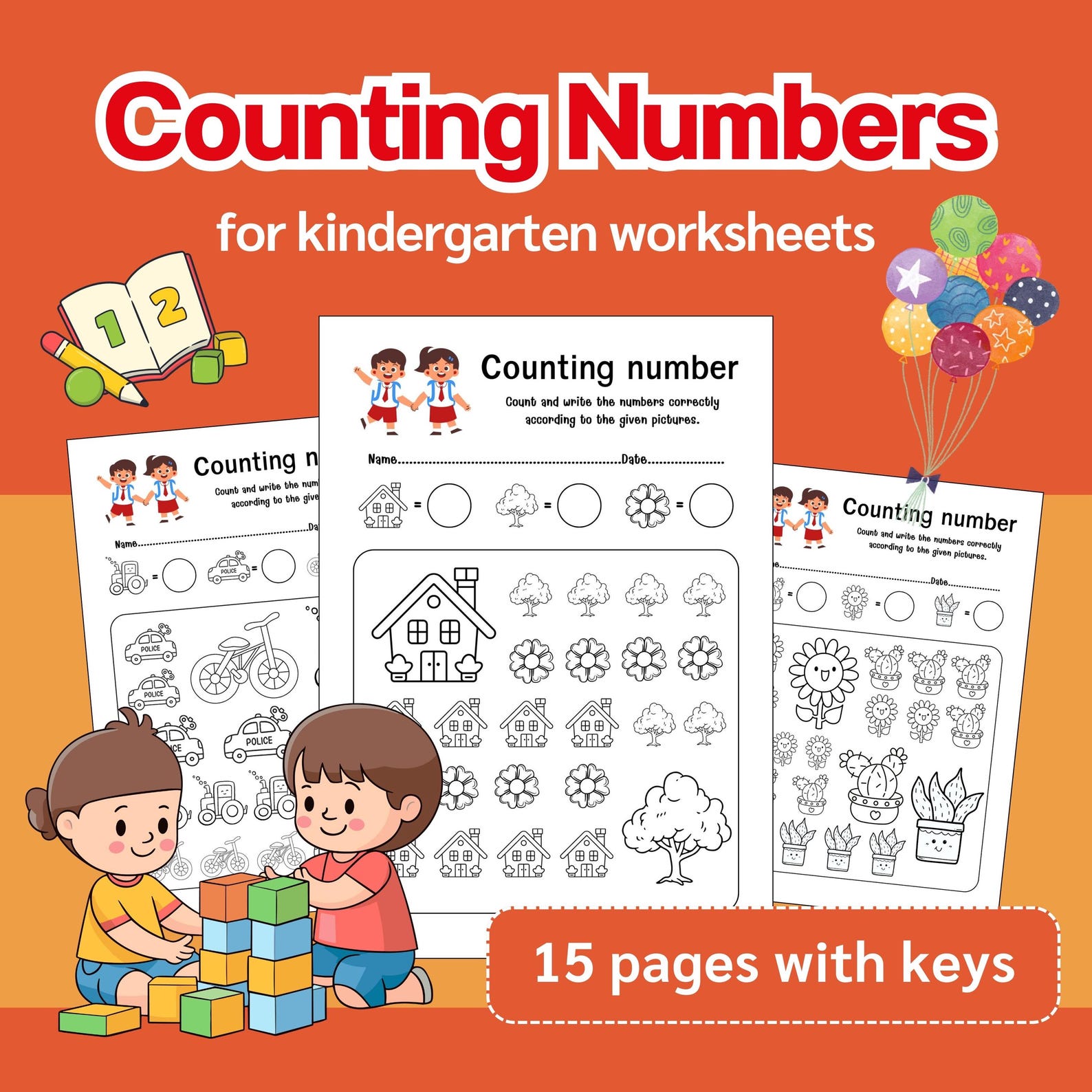 Counting & Writing Number Worksheets for Kindergarten to 1st Grade - Etsy