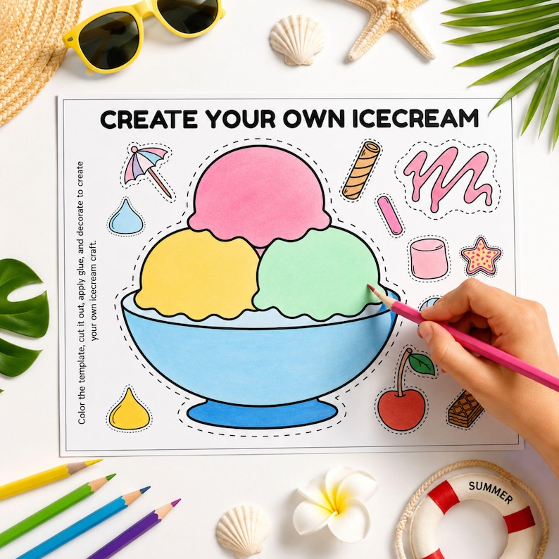 Summer Ice Cream Craft Printable | Kids Build Your Own Activity (15 ...