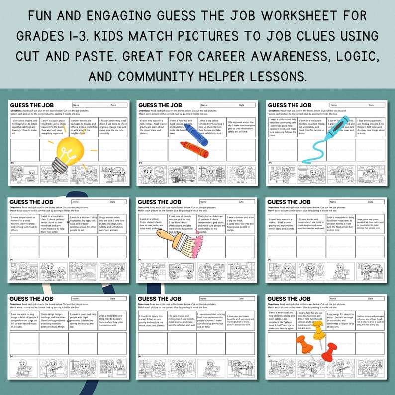 Guess the Job Cut and Paste Worksheets for Grades 1–3, Job Matching ...