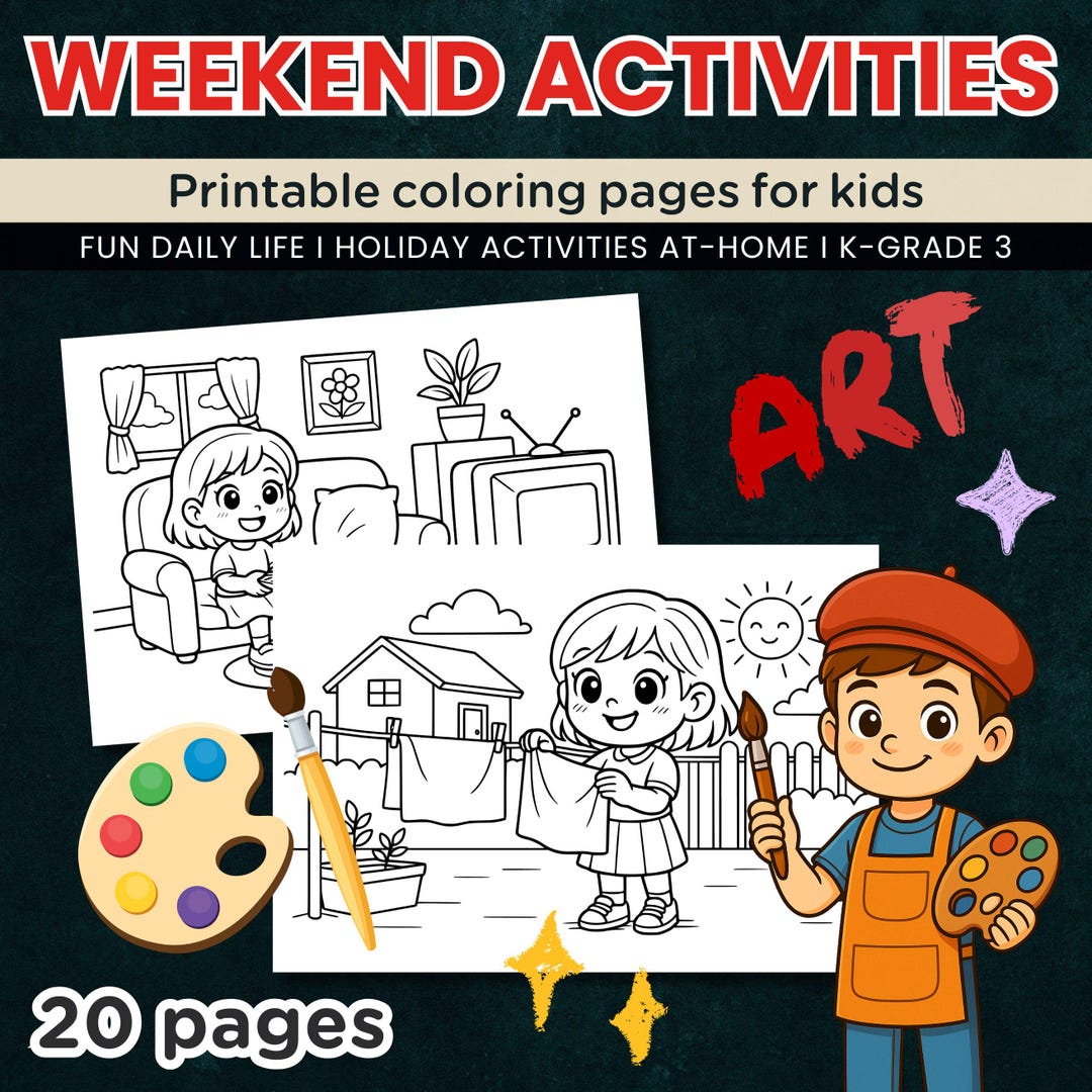 Kids Weekend Activities Coloring Pages: Fun Art Worksheets (PDF ...