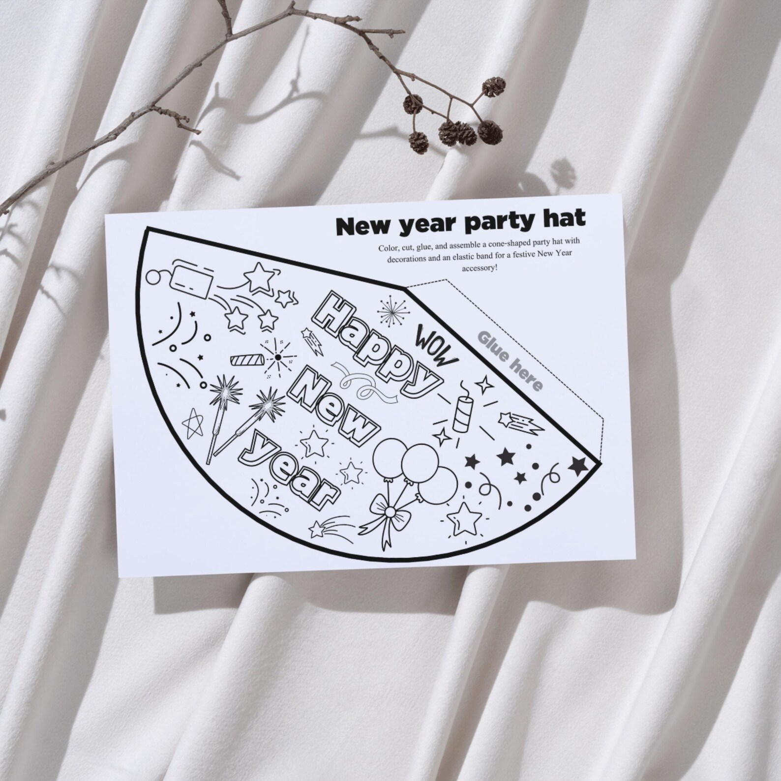 Printable New Years Hat Craft for Kids, New Years Coloring Pages, Kids ...