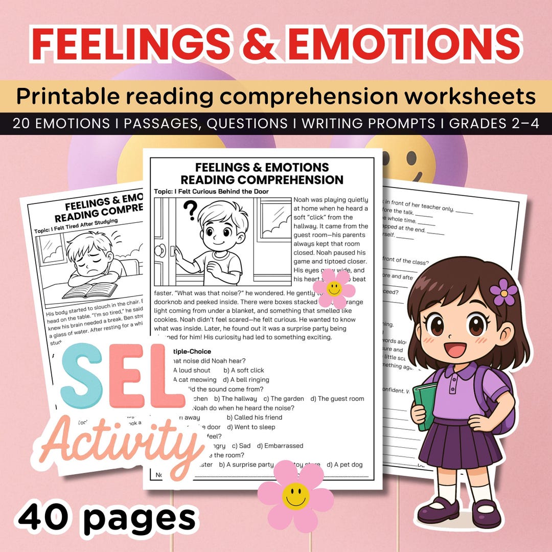 Emotions Reading Comprehension Worksheets: SEL Stories & Creative ...