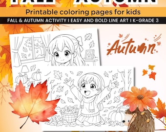 Fall Coloring Pages for Kids: Bold Line Art, Autumn Activity (PDF ...
