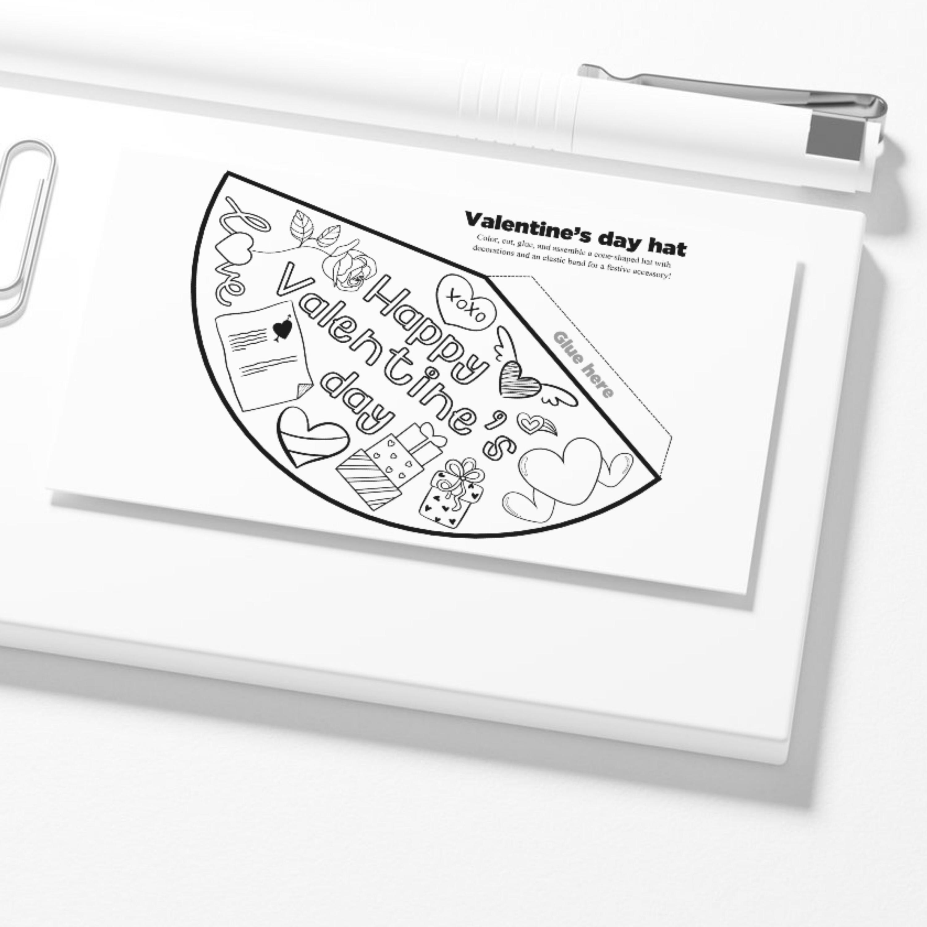 Valentine's Day Hat Craft for Kids, Printable Coloring Craft,kids ...
