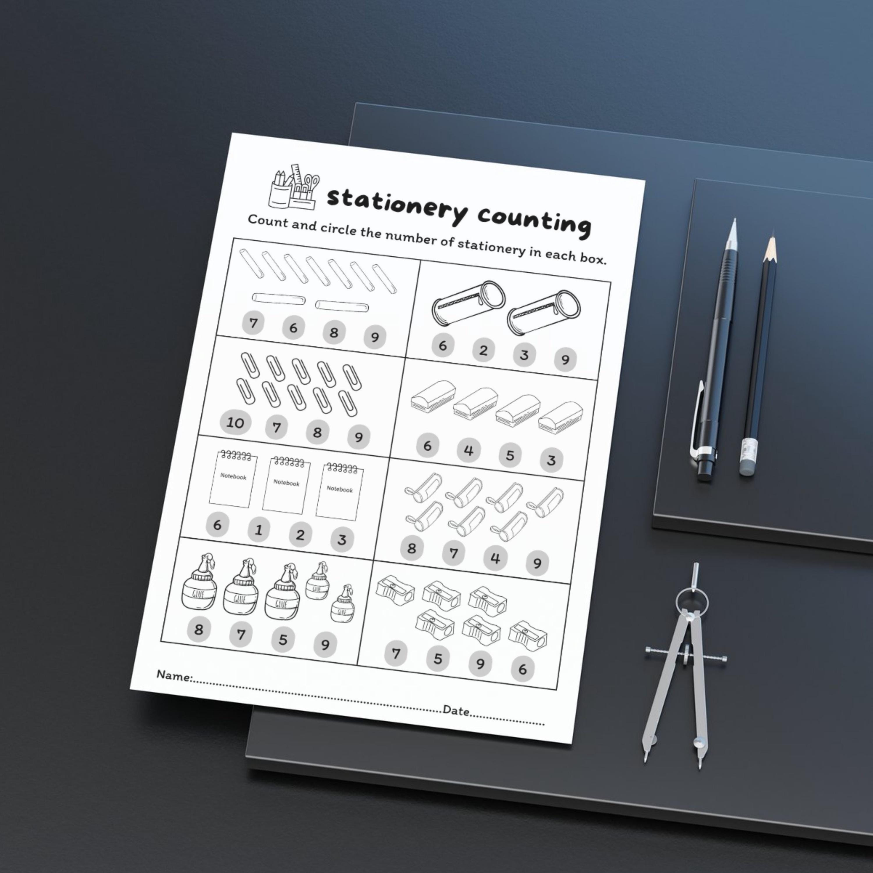 Fun Stationary Counting Worksheets for Early Education, First Learning ...