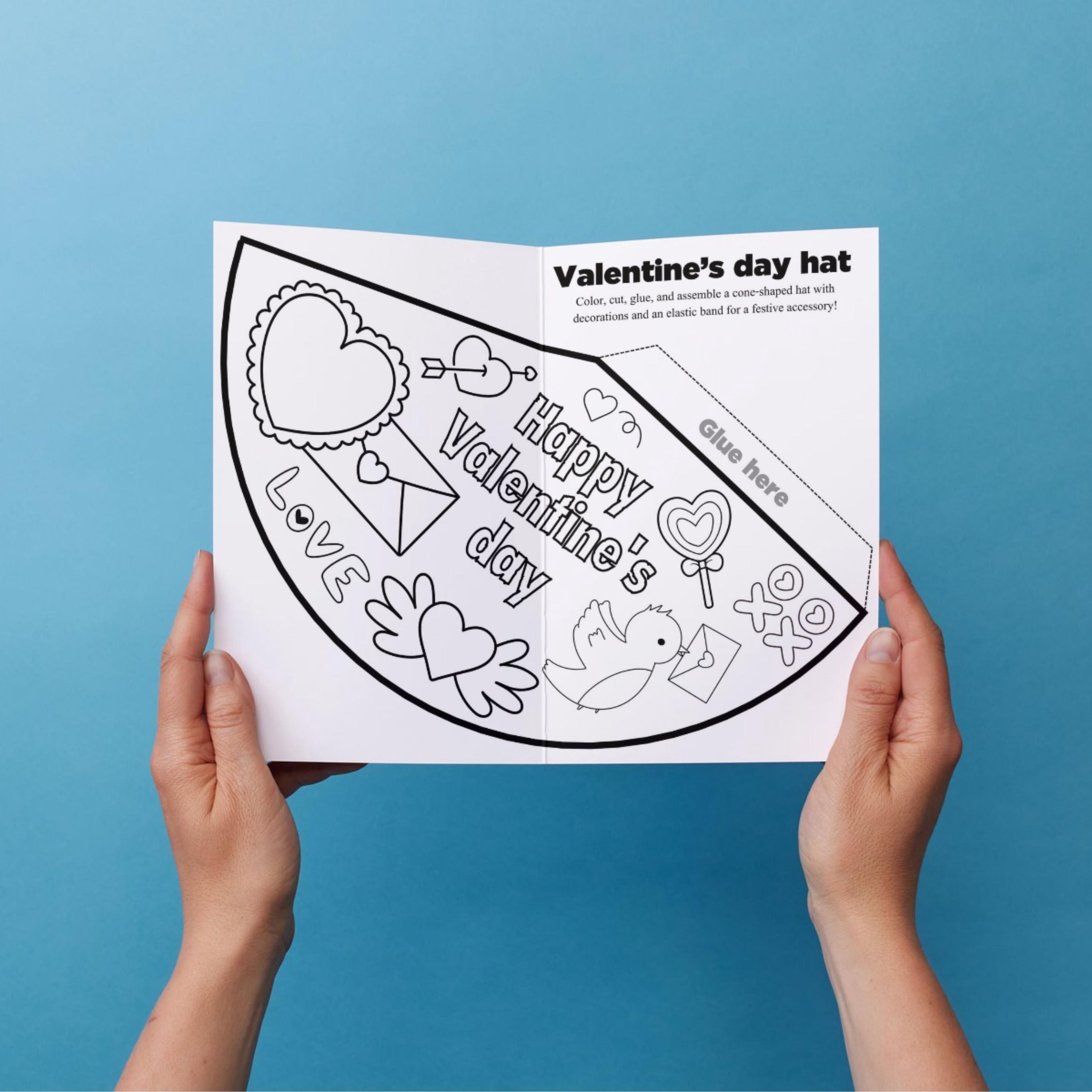 Valentine's Day Hat Craft for Kids, Printable Coloring Craft,kids ...