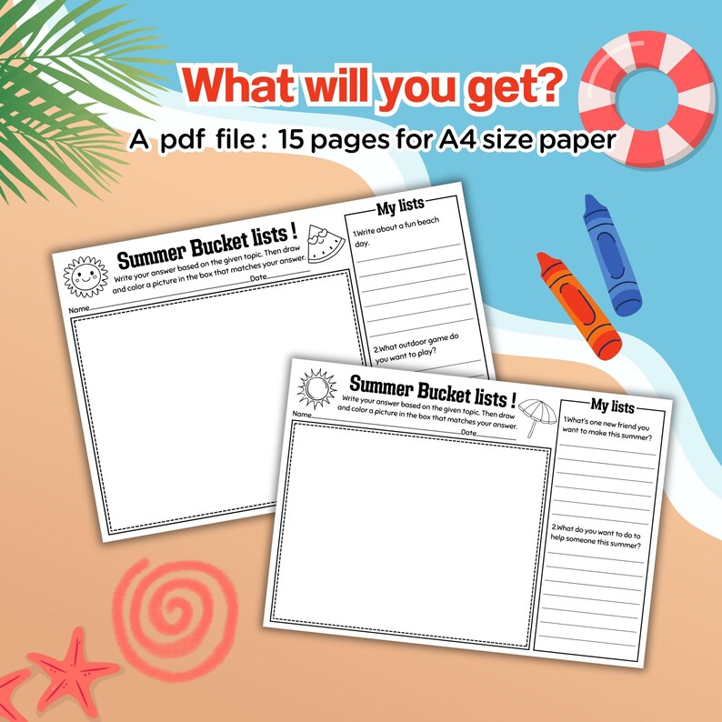 Summer Bucket List Worksheet for Grades 2-6, Creative Writing, Drawing ...