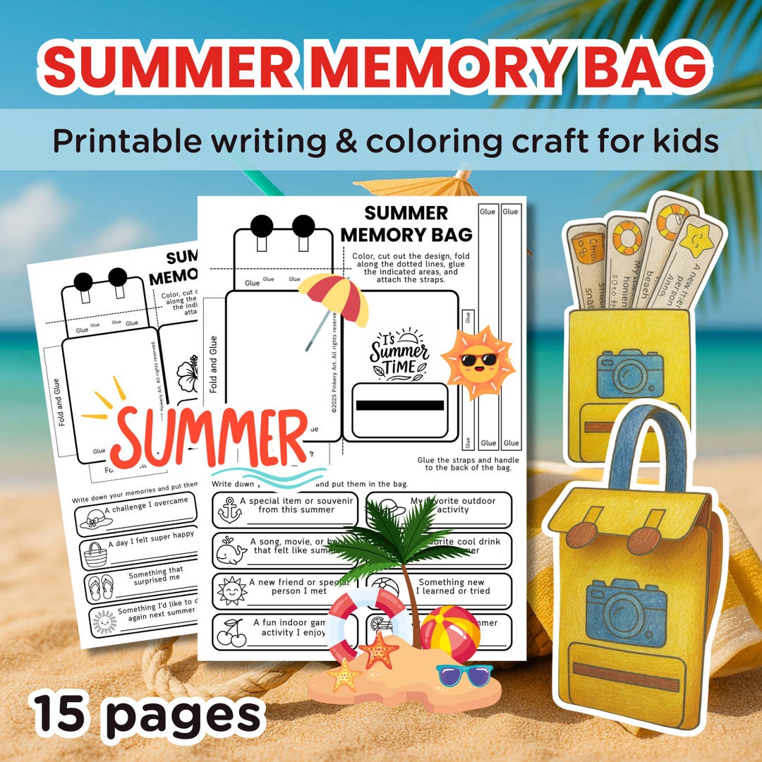 Summer Memory Bag Craft, Writing & Coloring Activity for Kids, Creative ...