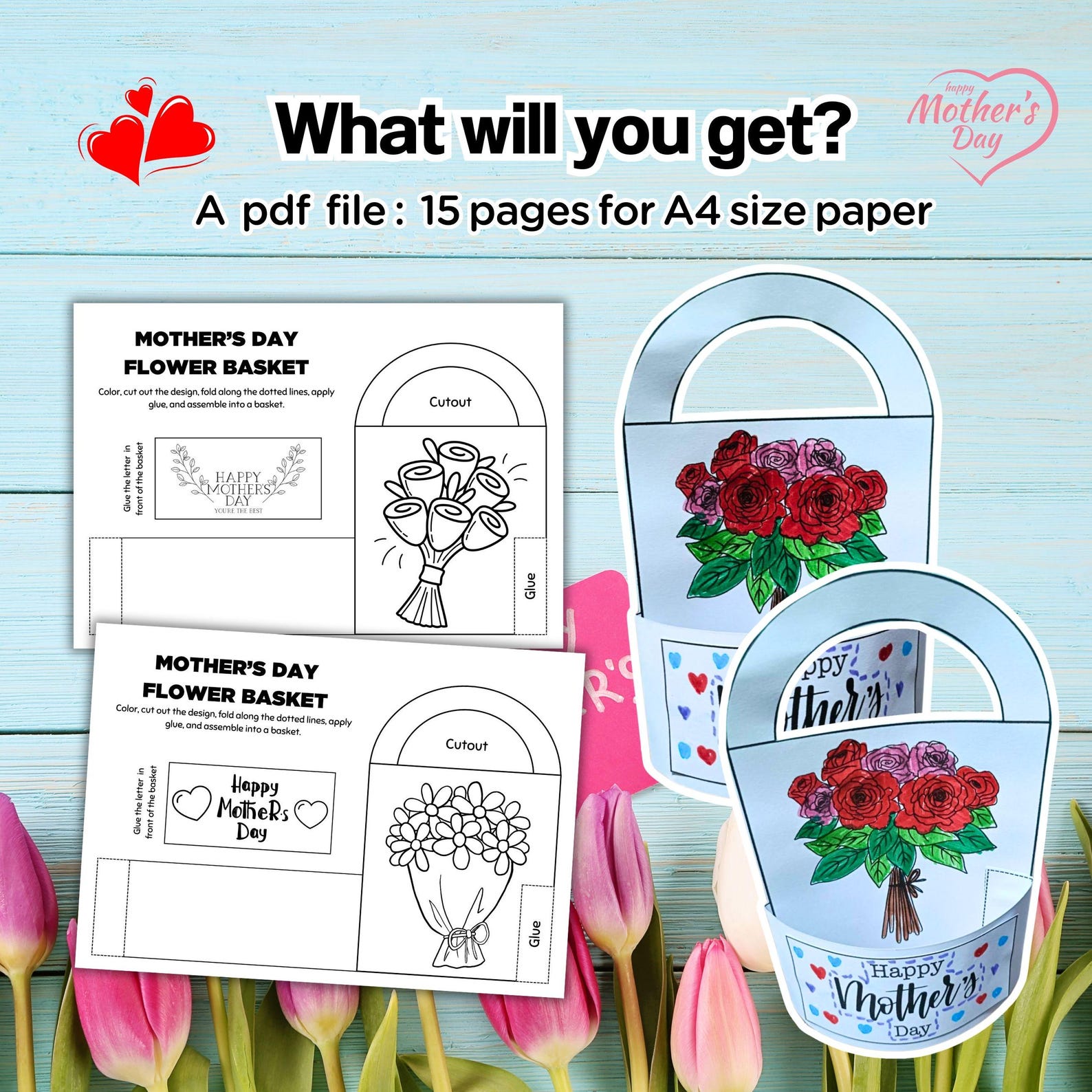 Mother’s Day Flower Basket Craft for Kids, Bag Craft, Printable ...
