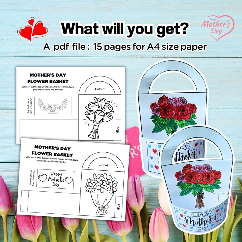 Mother’s Day Flower Basket Craft for Kids, Bag Craft, Printable ...