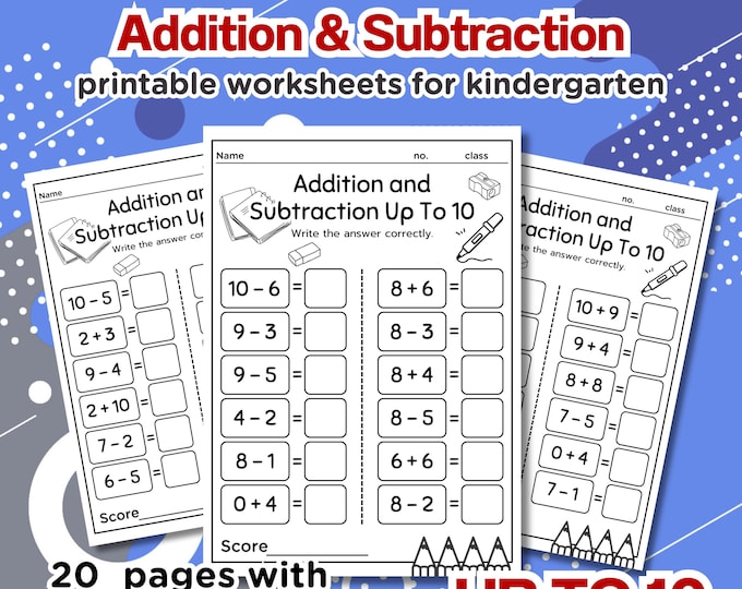 Addition & Subtraction Worksheets: Numbers to 10 (PDF) - Etsy Canada
