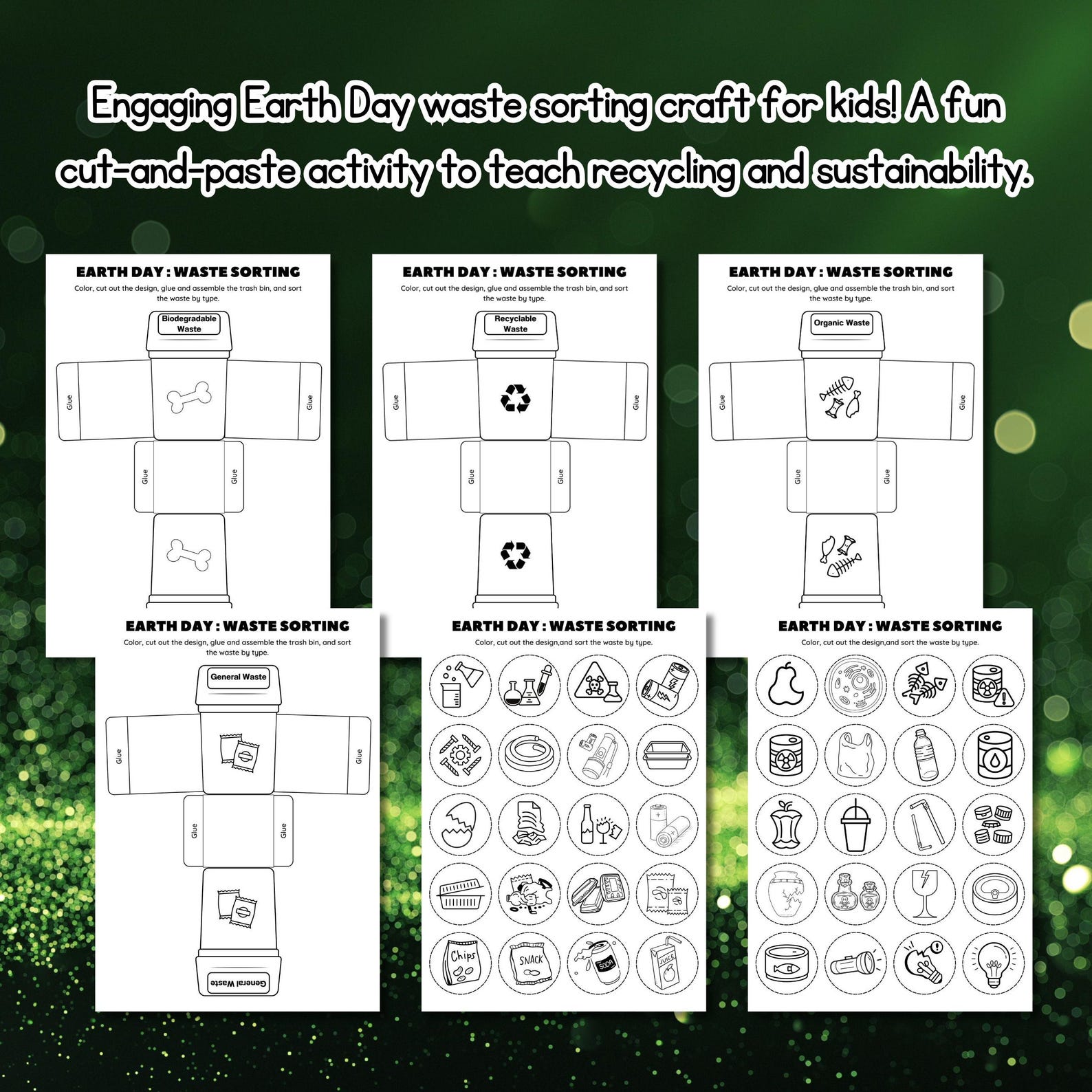 Earth Day Waste Sorting, Cut and Sort Craft for Kids, Earth Day ...