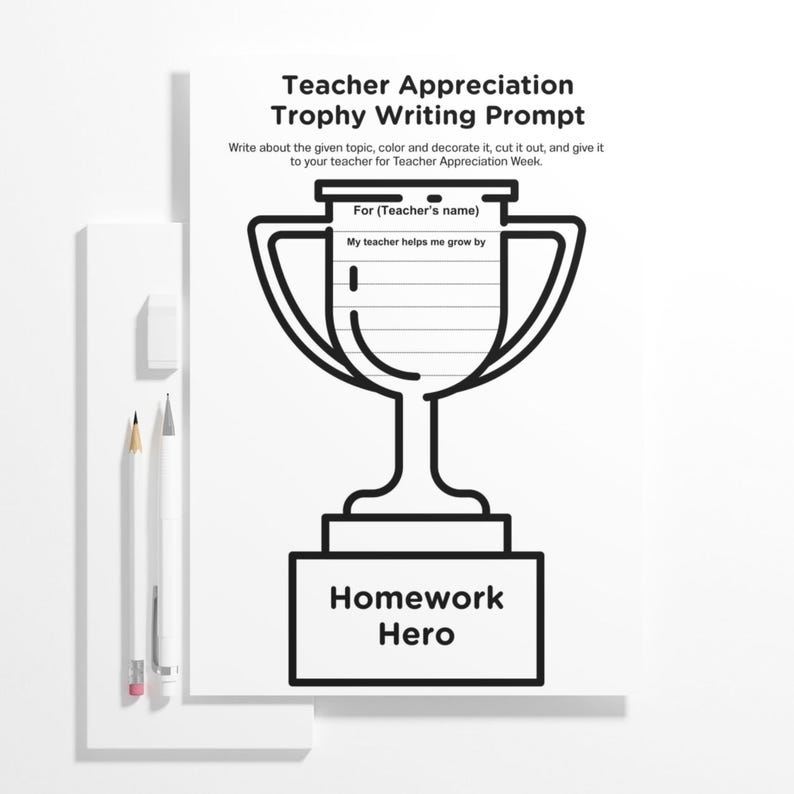 Teacher Appreciation Trophy Creative Writing Worksheet for Kids, 2nd ...