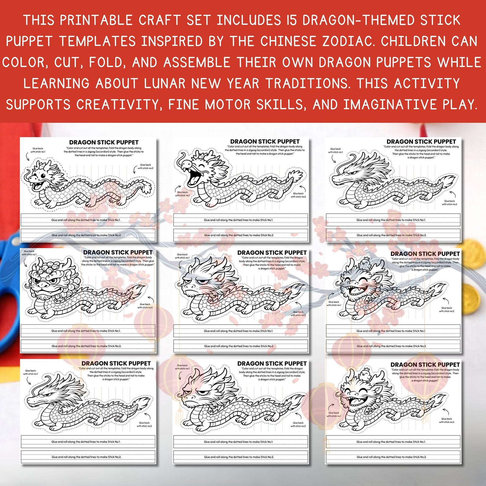 Chinese Lunar New Year Dragon Stick Puppet Craft for Kids | DIY ...