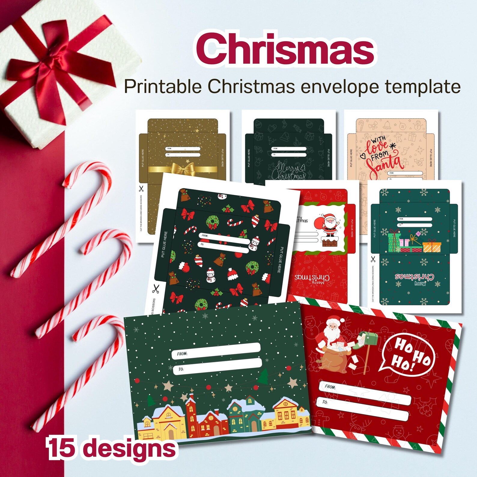 Christmas Envelope Template,christmas Gift Envelope Template,printable ...