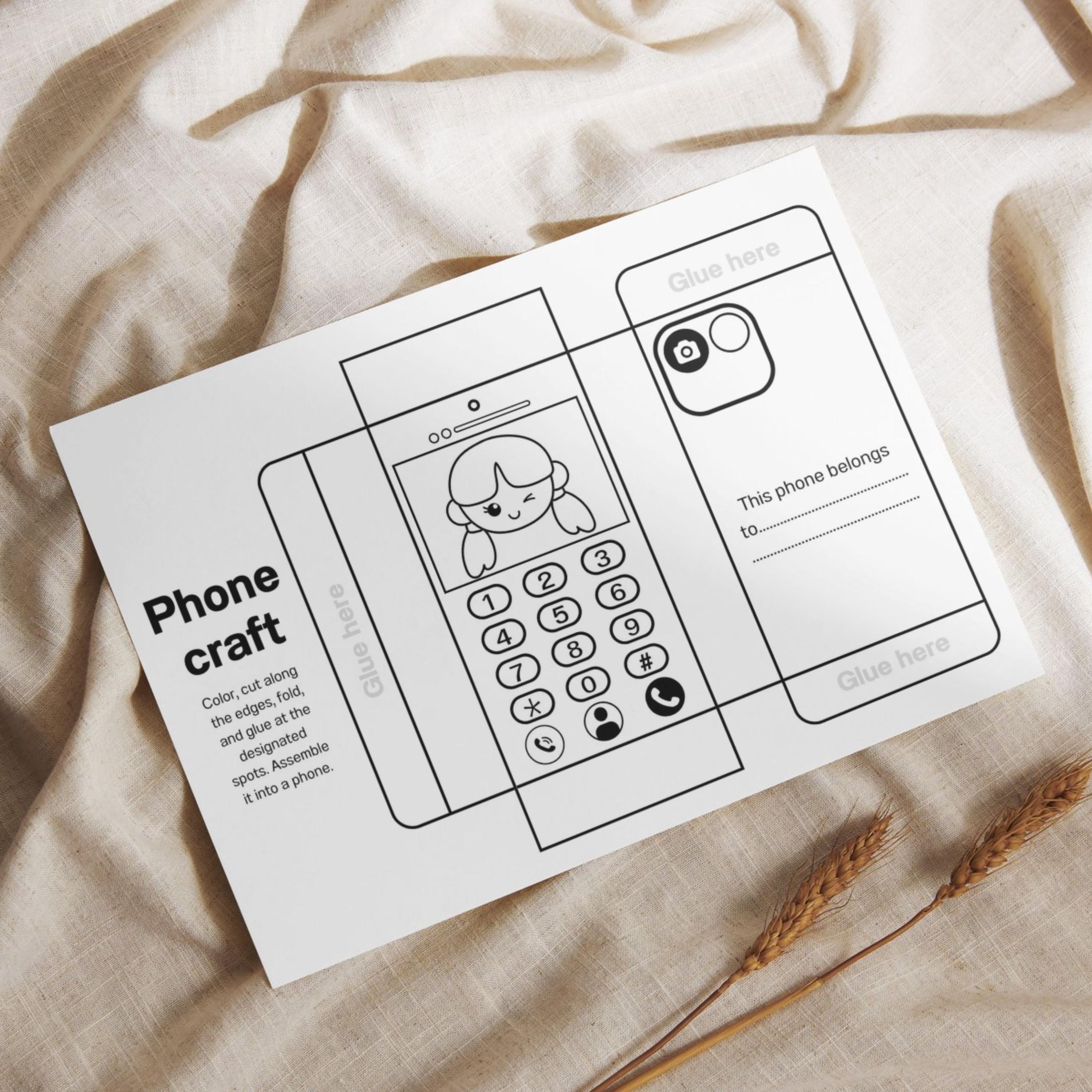 Phone Coloring Craft for Kids, Printable Crafts, Kids Crafts , DIY ...