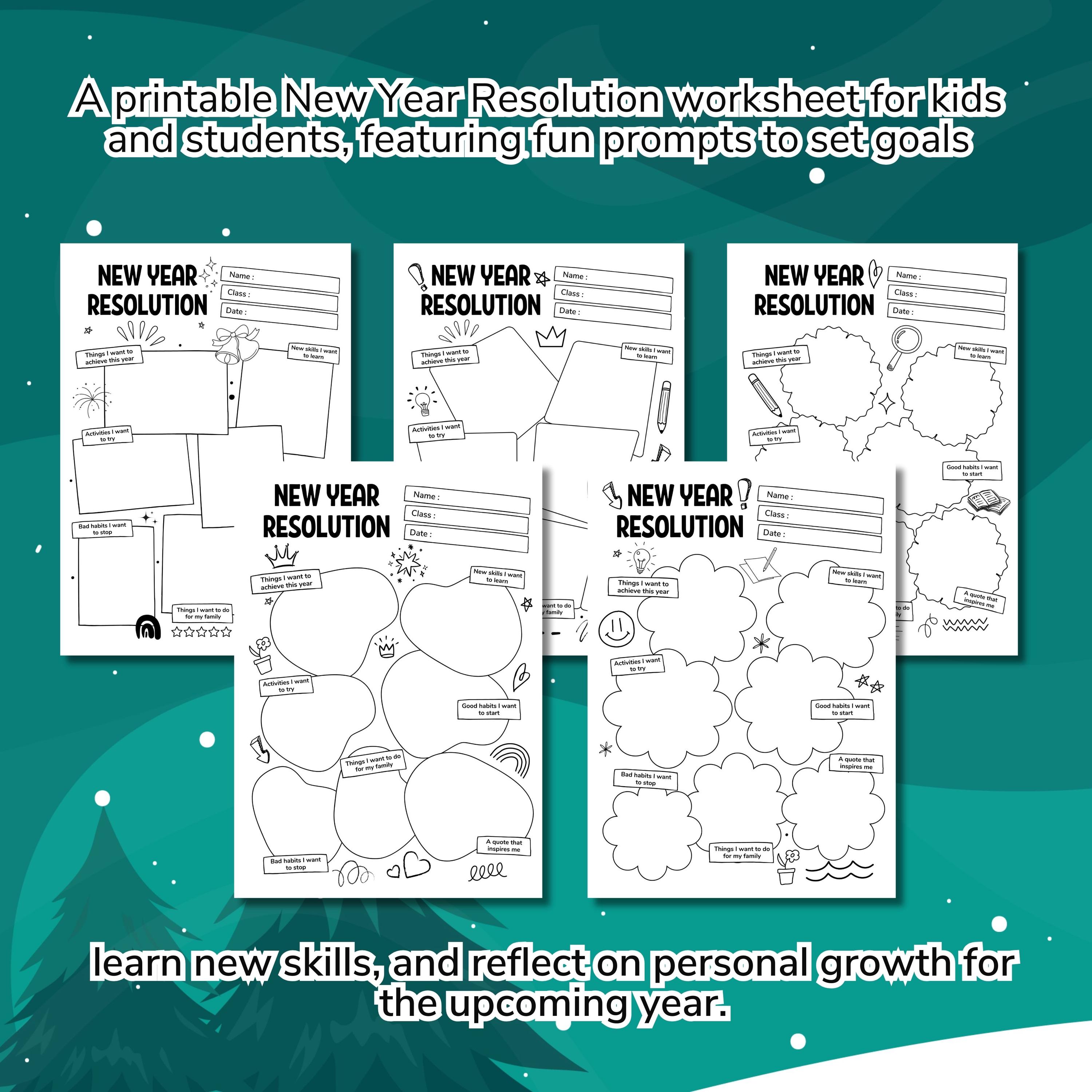 New Year Resolution Printable Template, Worksheets for Kids, Printable ...