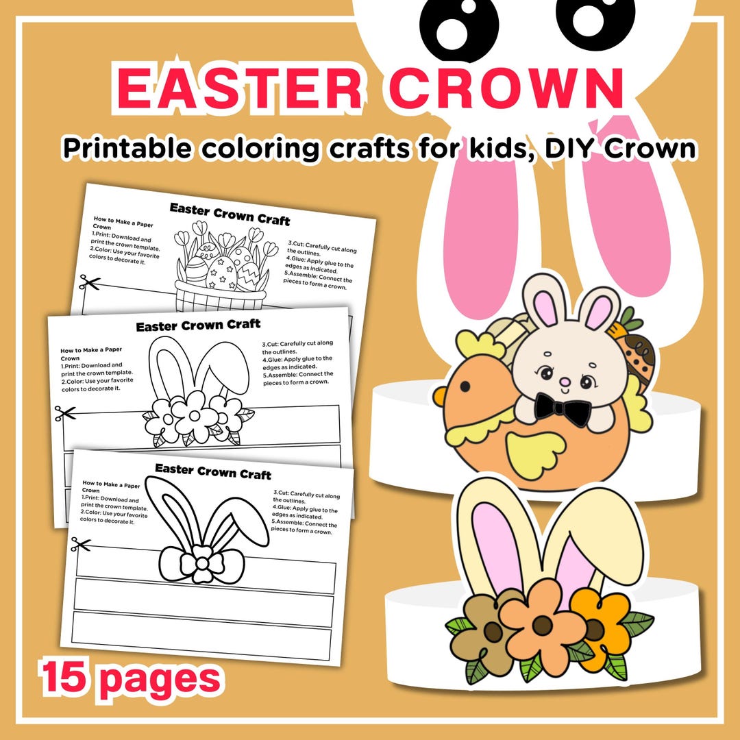 Easter Crown & Bunny Ear Craft, Printable Coloring Template for Kids ...