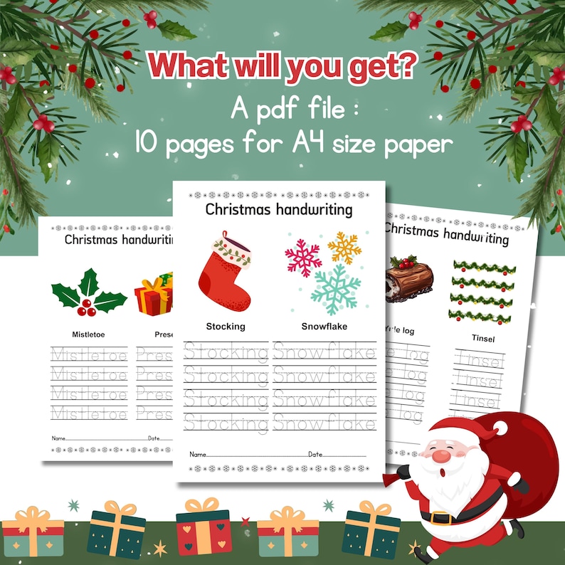 Fun Christmas Calligraphy & Tracing Worksheets for Kids, Handwriting ...
