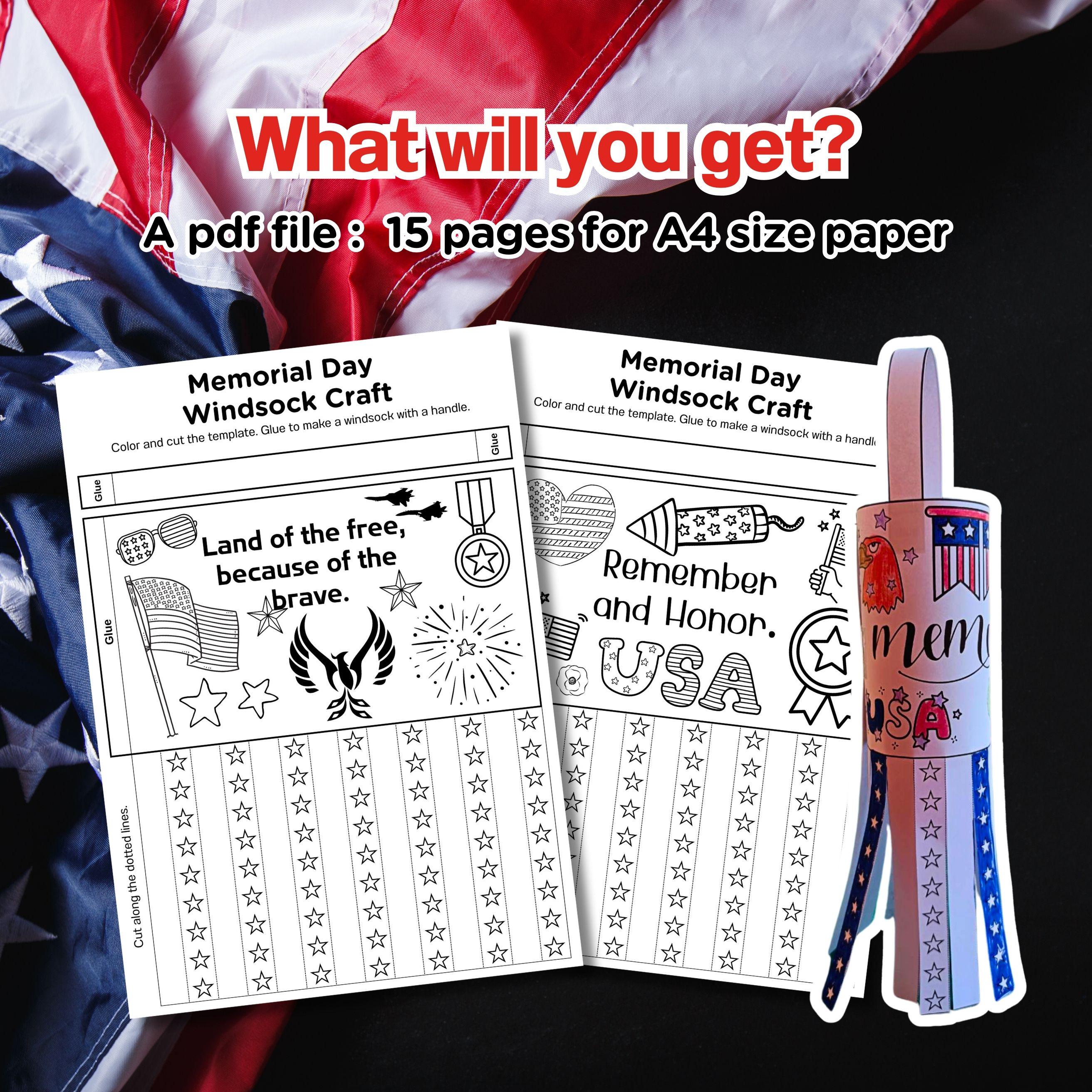 Memorial Day Windsock Craft for Kids, Coloring Craft Template ...