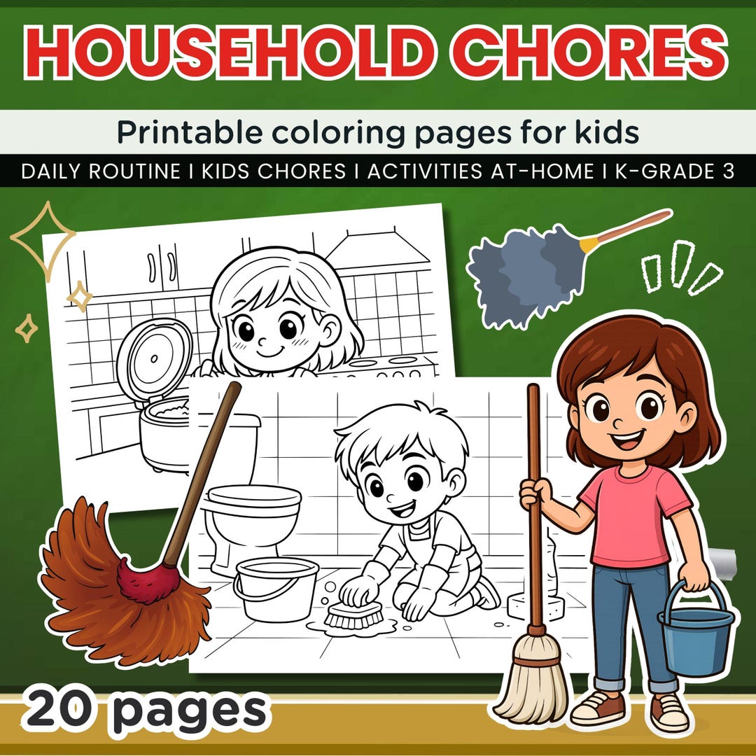 Household Chores Coloring Pages: Fun Daily Activities (printable PDF ...