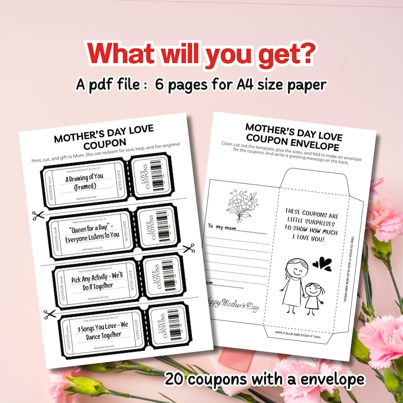 Mother’s Day Love Coupons, Printable Coloring Craft for Kids, Coupon ...