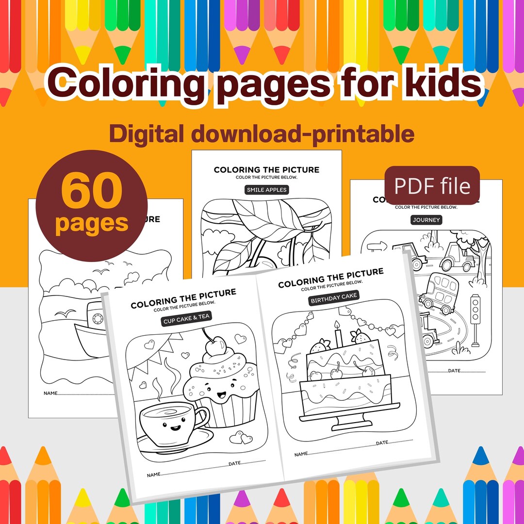 Coloring Pages for Kids 60 Multi Pages-printable File - Etsy