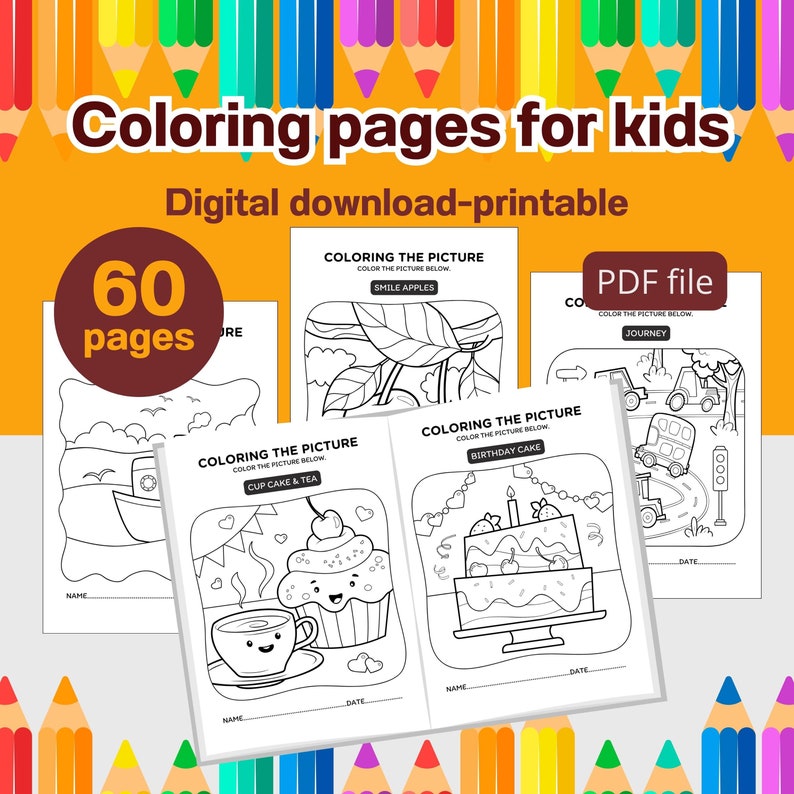 Coloring Pages for Kids 60 Multi Pages-printable File - Etsy