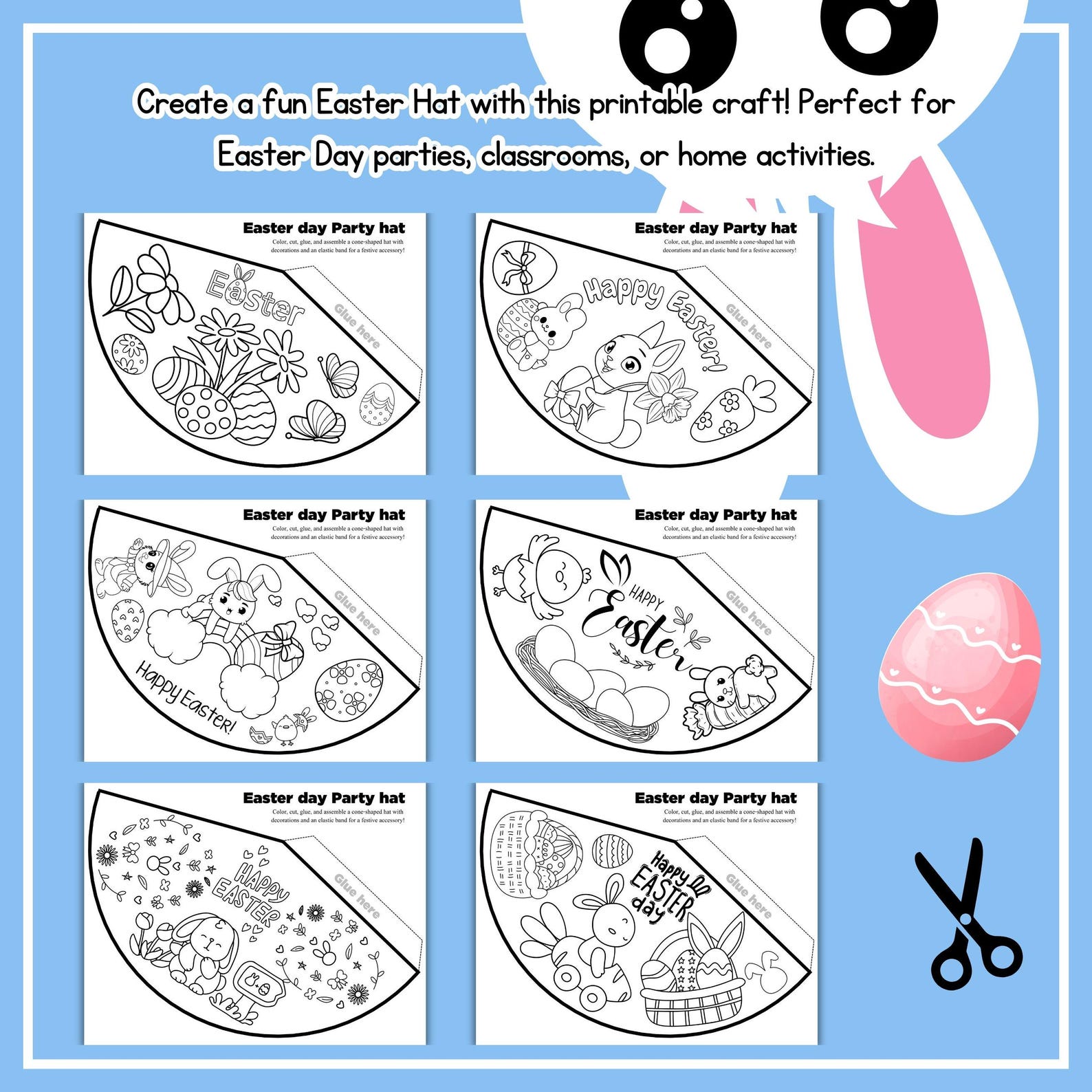 Easter Party Hat Craft for Kids, Fun Printable Coloring Template for ...