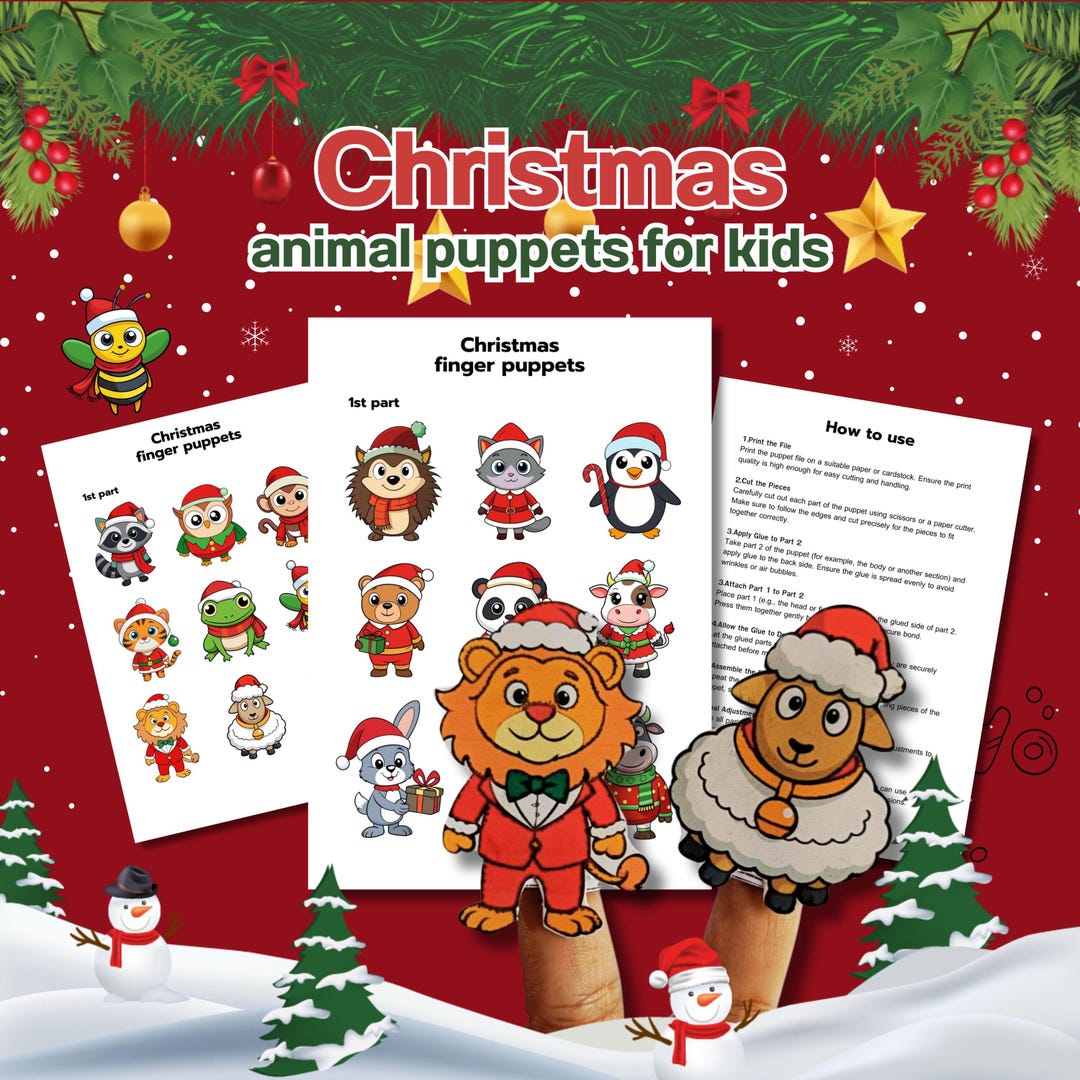 Christmas Animal Puppet Paper Craft for Kids, Christmas Animal Finger ...