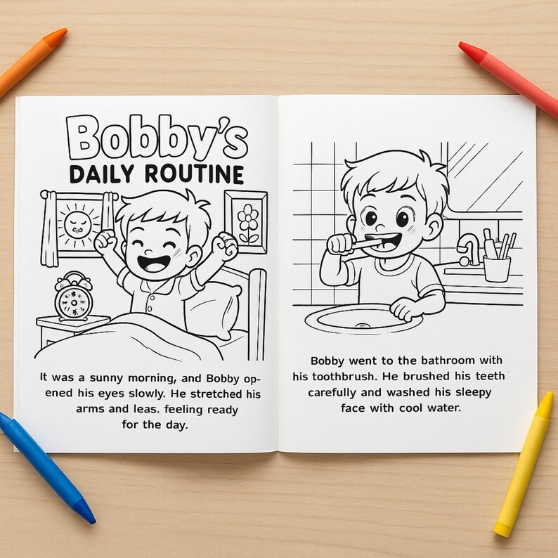 Kids' Daily Routine Coloring Storybook: School & Play (PDF Printable ...