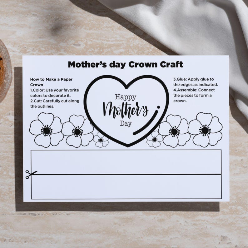 Mother’s Day Crown Craft, Printable Coloring Template for Kids, Mother ...