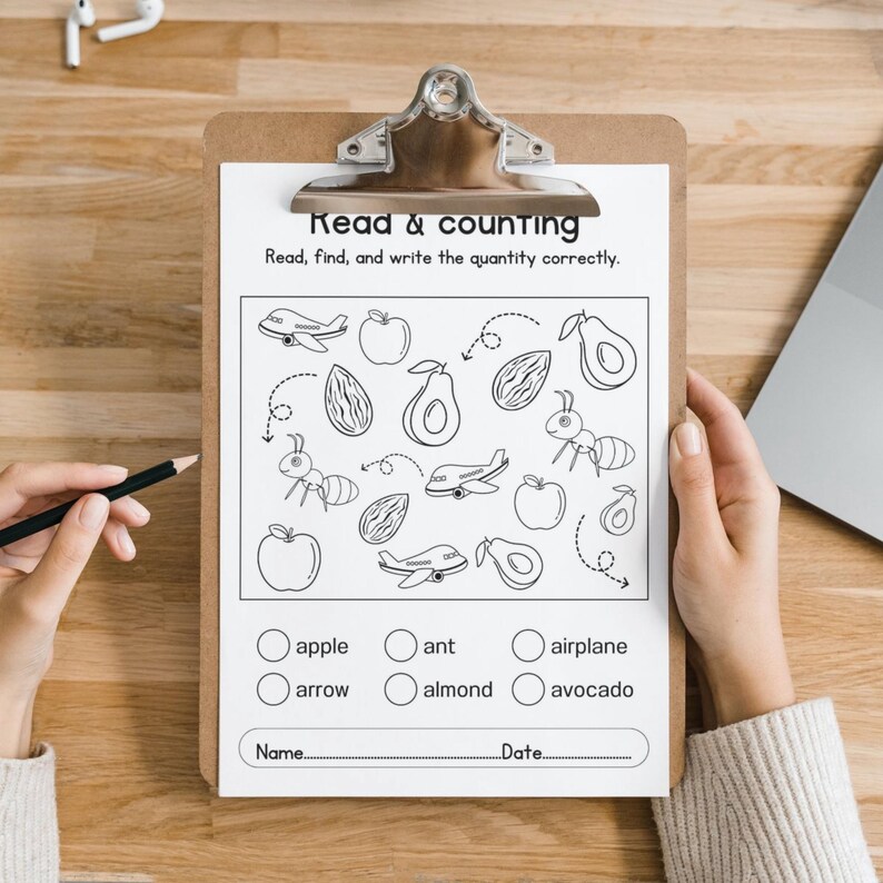 Counting Worksheets: Early Math & English Vocabulary (PDF) - Etsy