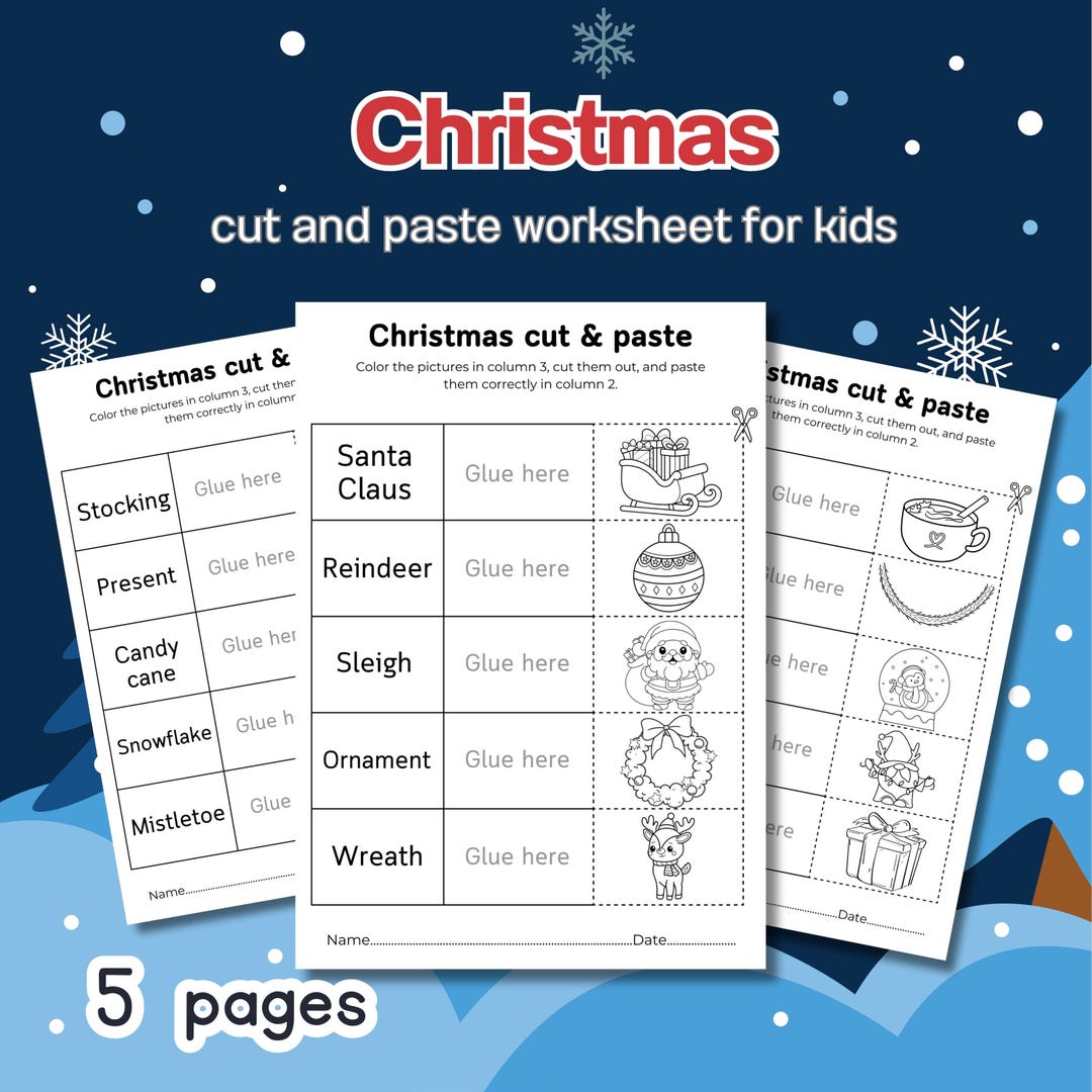 Christmas Cut and Paste Worksheets for Kids, Vocabulary Practice ...