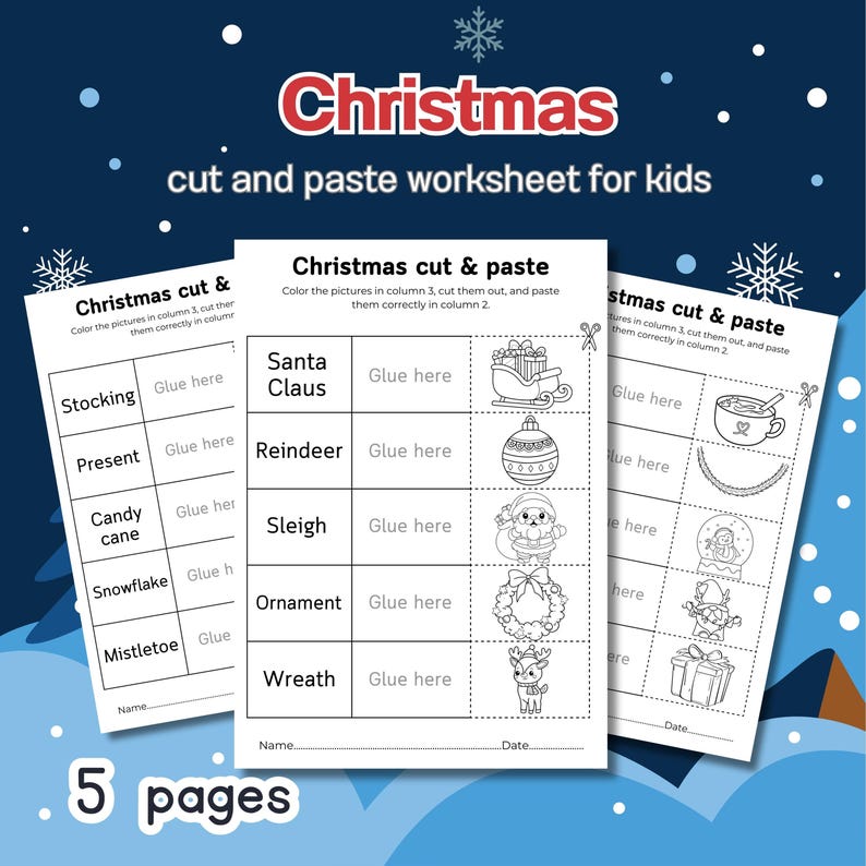 Christmas Cut and Paste Worksheets for Kids, Vocabulary Practice ...