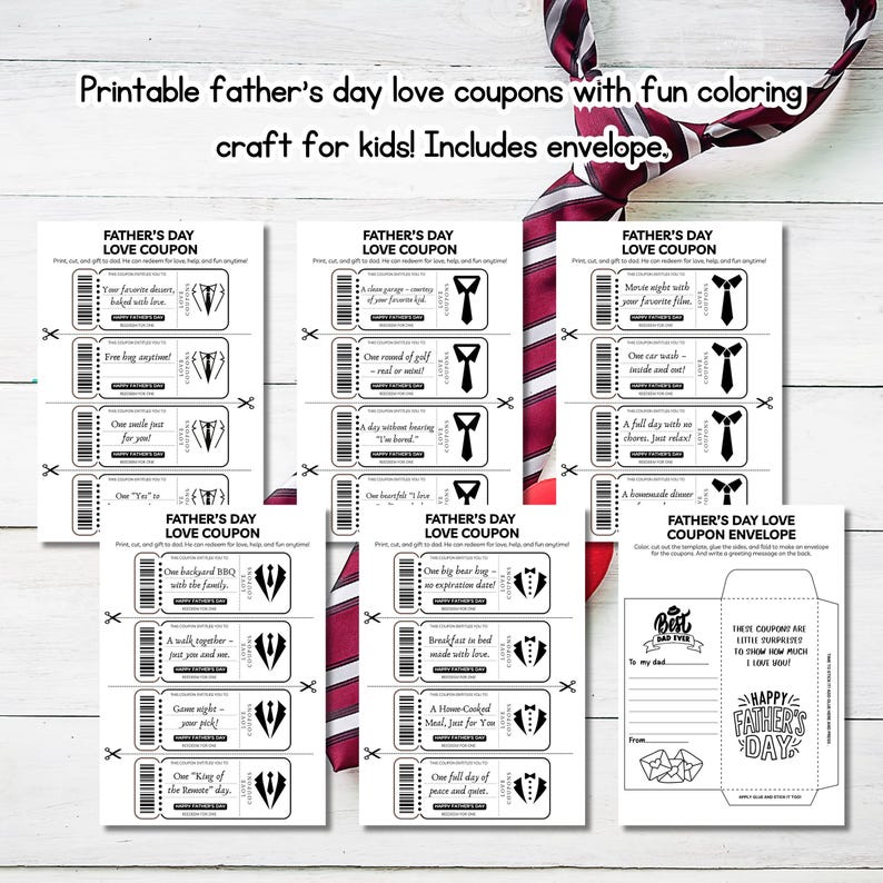 Father's Day Love Coupons: Kids Coloring Craft (digital Download) - Etsy