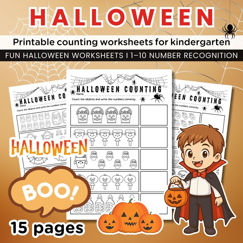 Halloween Counting Worksheets for Kindergarten | Fun 1–10 Number ...