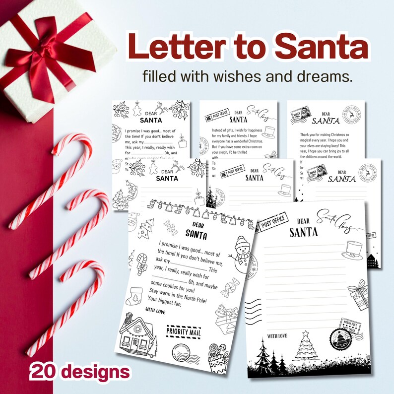 Letter to Santa Printable Christmas Wish List for Kids, Letter Template ...