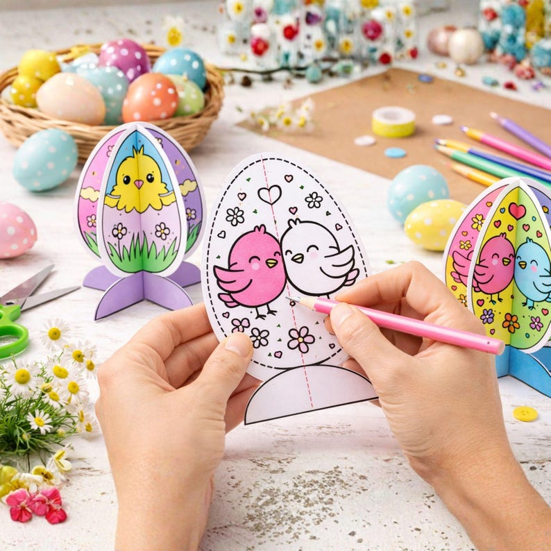 3D Easter Egg Standee Craft Template | Coloring Activity for Kids (PDF ...