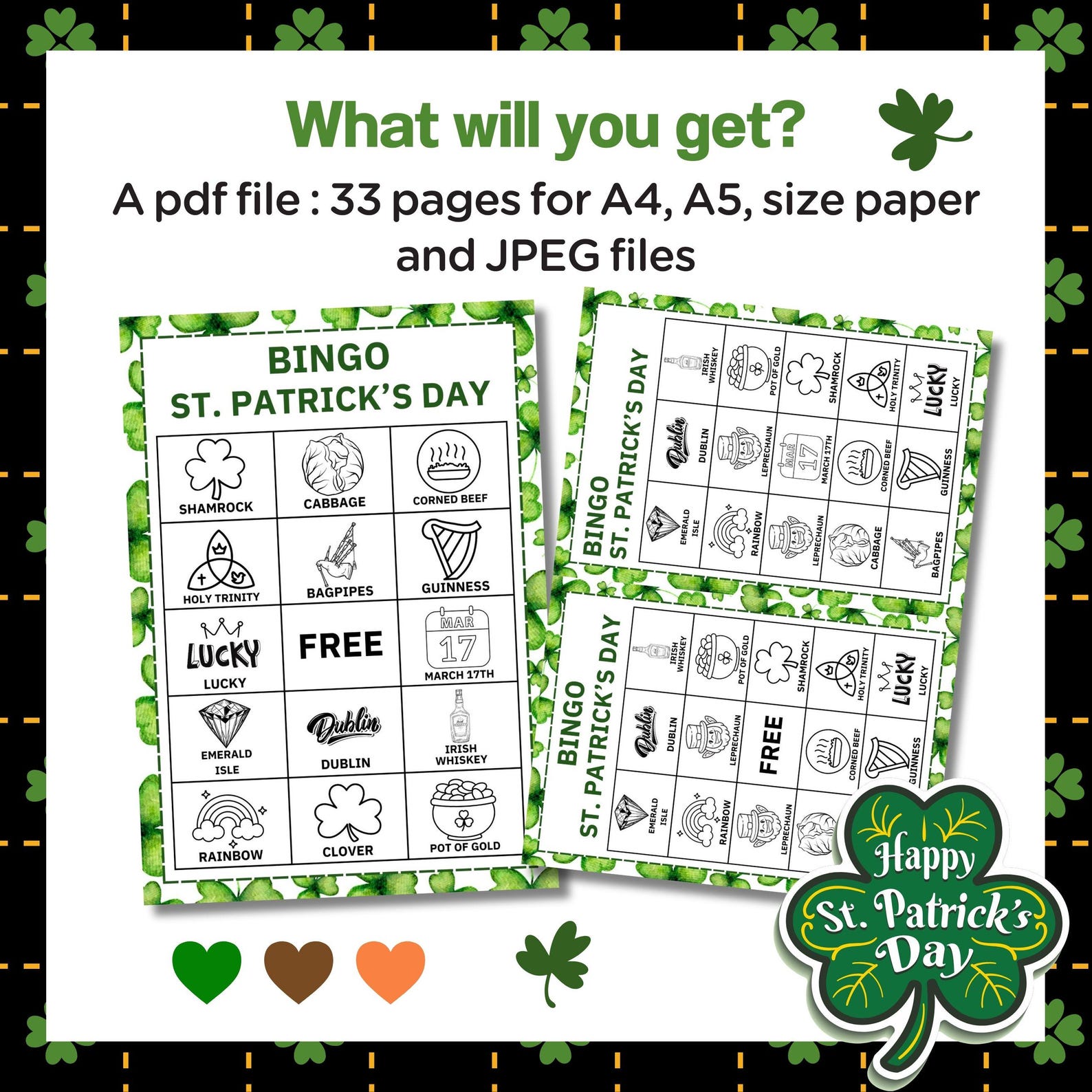 St.patrick's Day Bingo Cards, Printable Bingo Game, Board Game, Fun ...