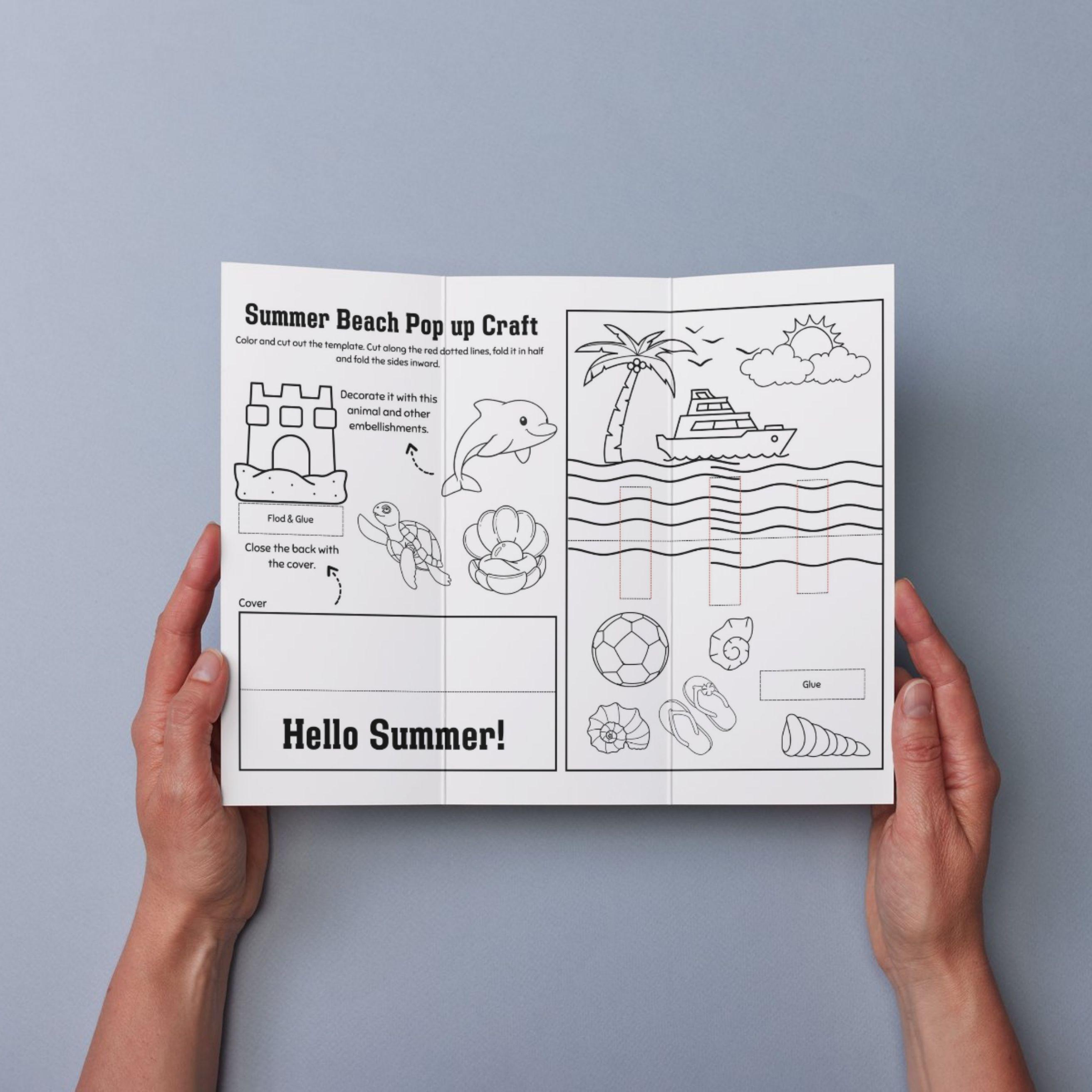 Summer Beach Pop-up Craft for Kids, Summer Coloring Activity, Beach ...