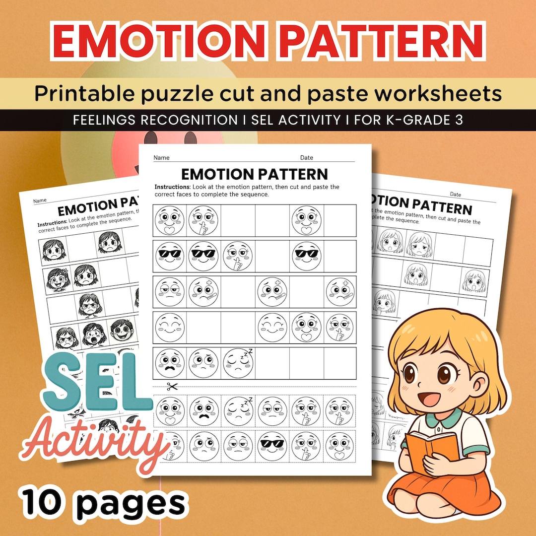 Emotion Pattern Cut and Paste Worksheets for Kindergarten to Grade 3 ...
