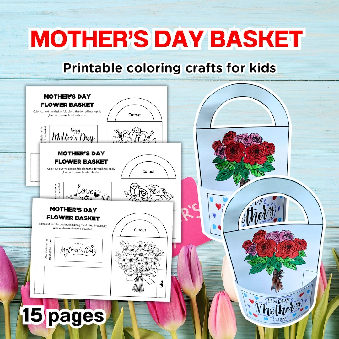 Mother’s Day Flower Basket Craft for Kids, Bag Craft, Printable ...