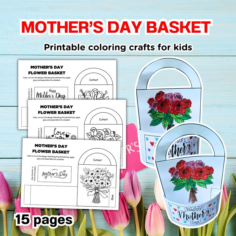 Mother’s Day Flower Basket Craft for Kids, Bag Craft, Printable ...