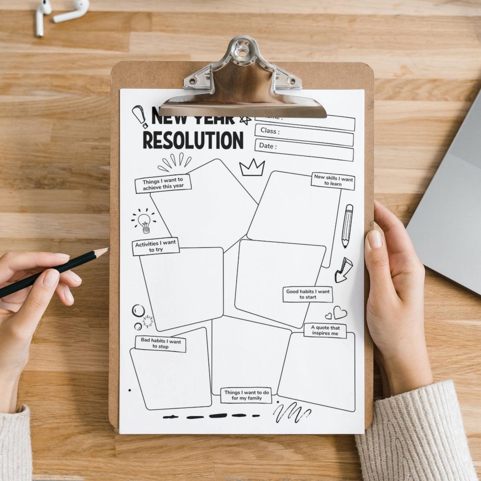 New Year Resolution Printable Template, Worksheets for Kids, Printable ...