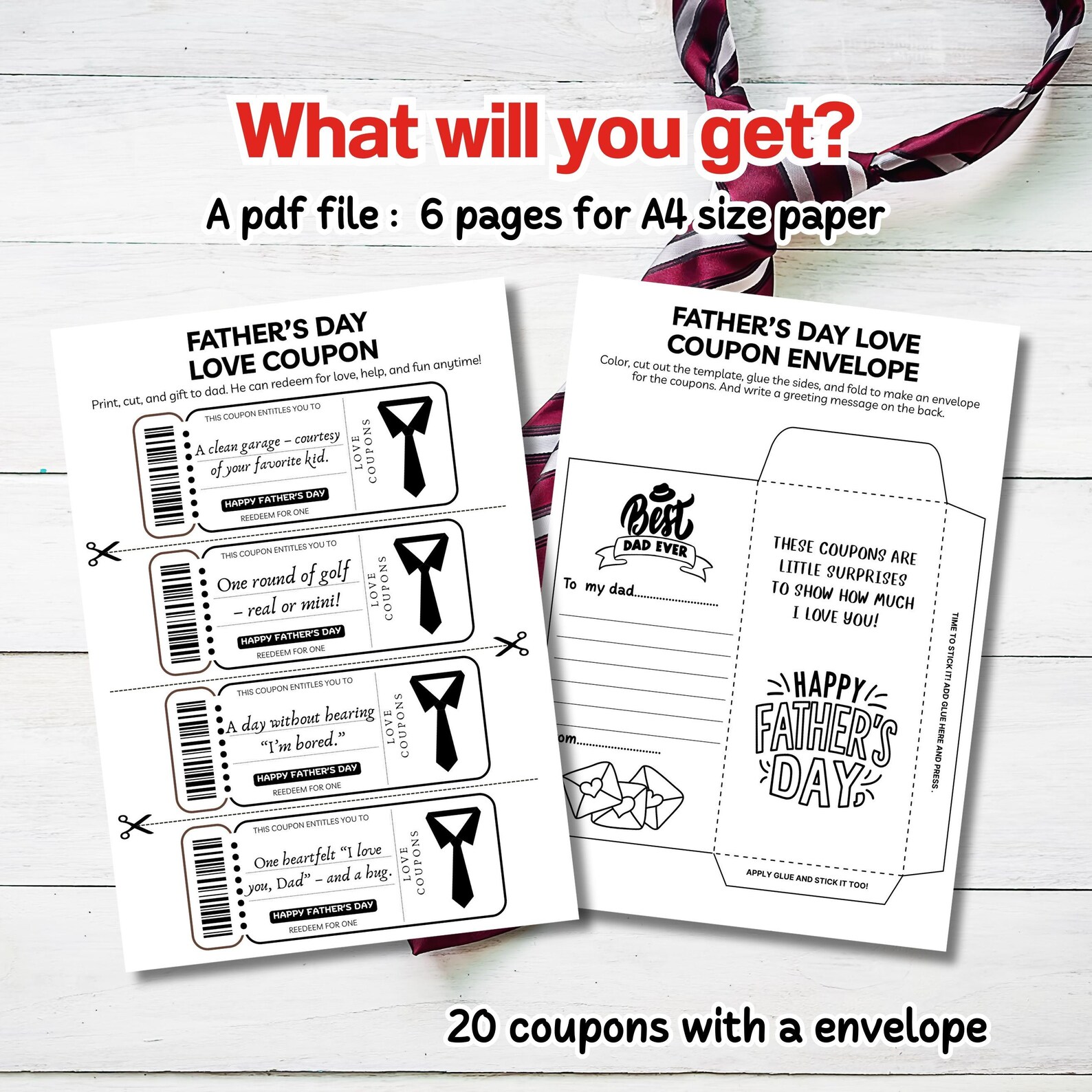 Father's Day Love Coupons: Kids Coloring Craft (digital Download) - Etsy