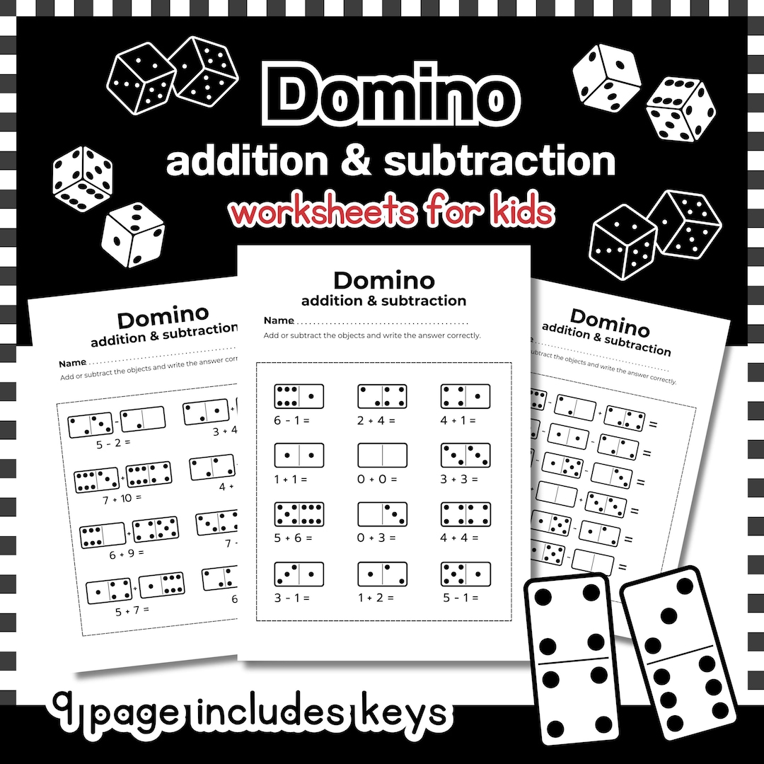 Domino Addition and Subtraction Worksheets for Kindergarten to 1st ...